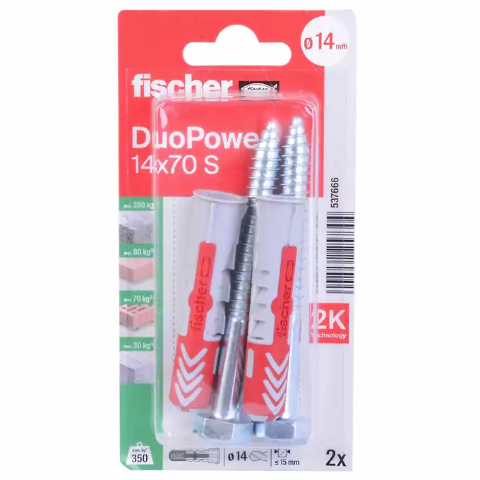 Kołek rozporowy z wkrętem FISCHER DuoPower 14x70 S K NV Blister ...