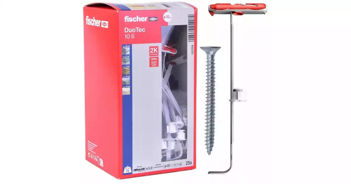 Nylonowe mocowanie uchylne FISCHER DuoTec 10 S 25szt/opak – solidne mocowanie do płyt g-k i ...