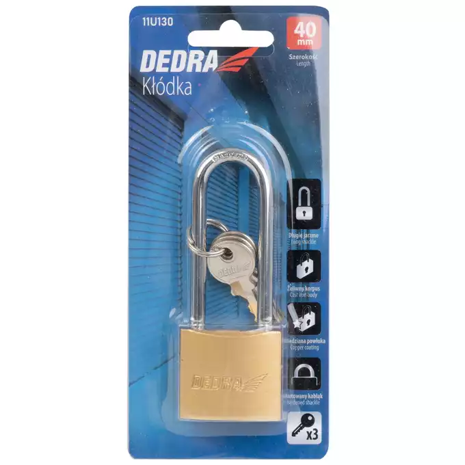 DEDRA Kłódka żeliwna z miedzianą powłoką z długim jarzmem 40MM - Buduj24.pl