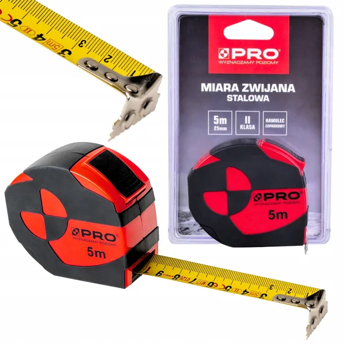 PRO Miara ZWIJANA metrówka miara Z BLOKADĄ 5M X 25MM ZACZEP MAGNESY ...